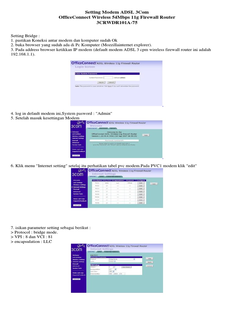 Panduan Setting Modem 3Com ADSL | PDF