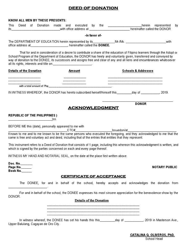 Deed of Donation | PDF | Property Law | Real Property Law