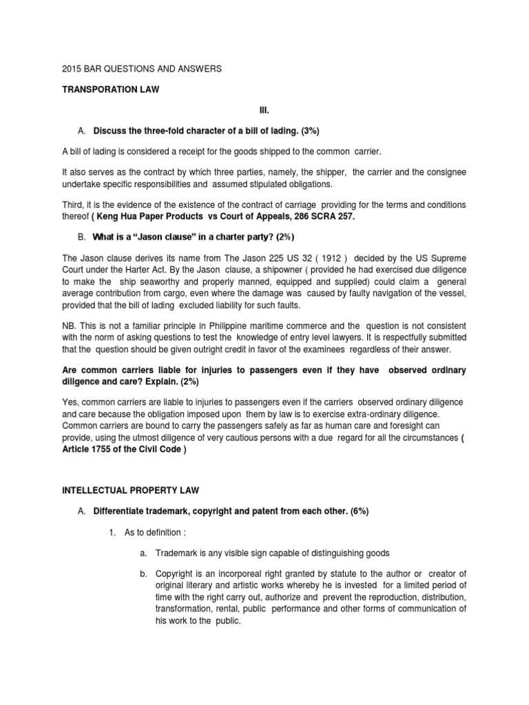 2015 Bar Questions and Answers | PDF | Trademark | Patent