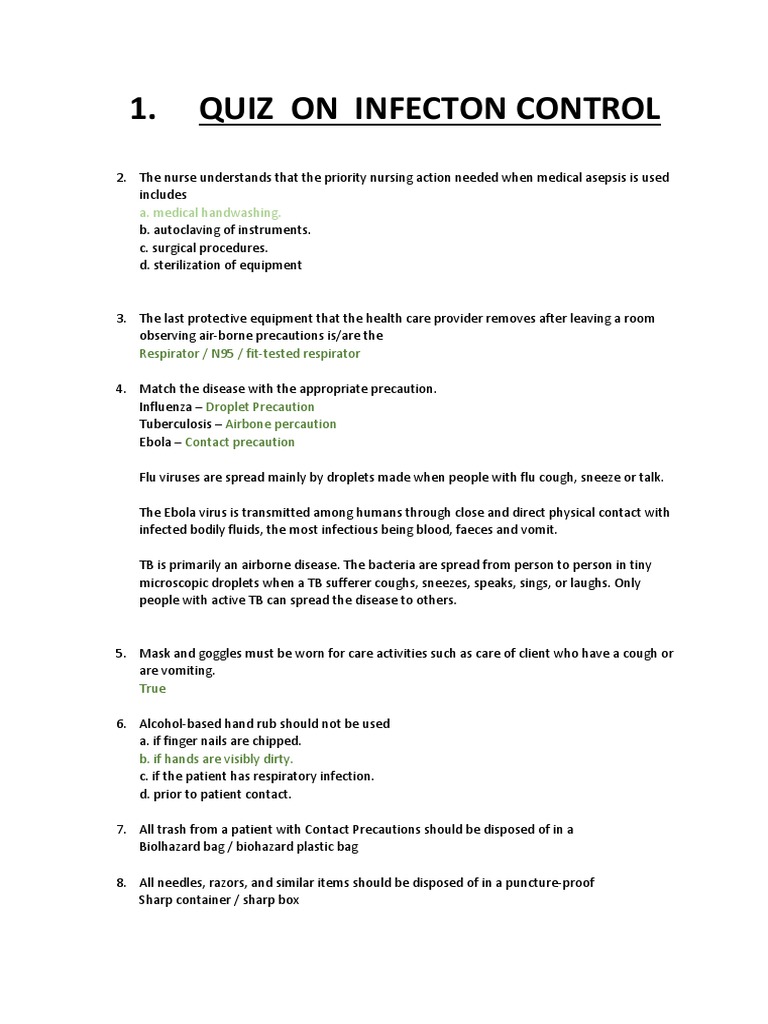 Infection Control Quiz for Healthcare Workers | PDF | Infection Control ...