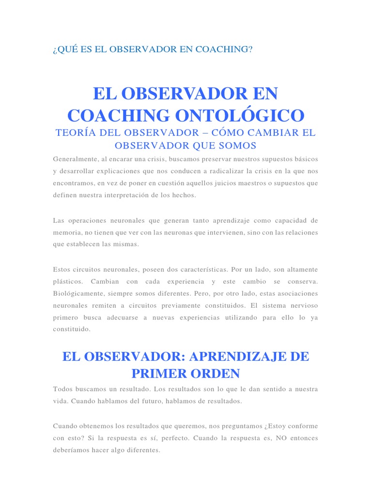 Qué es el Observador en Coaching | Neurona | Aprendizaje