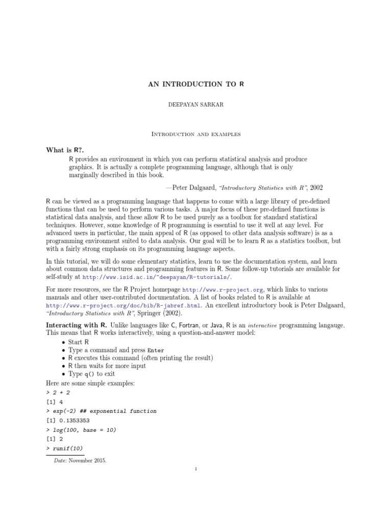 R Introduction by Deepayan Sarkar | PDF | R (Programming Language) | Parameter (Computer ...