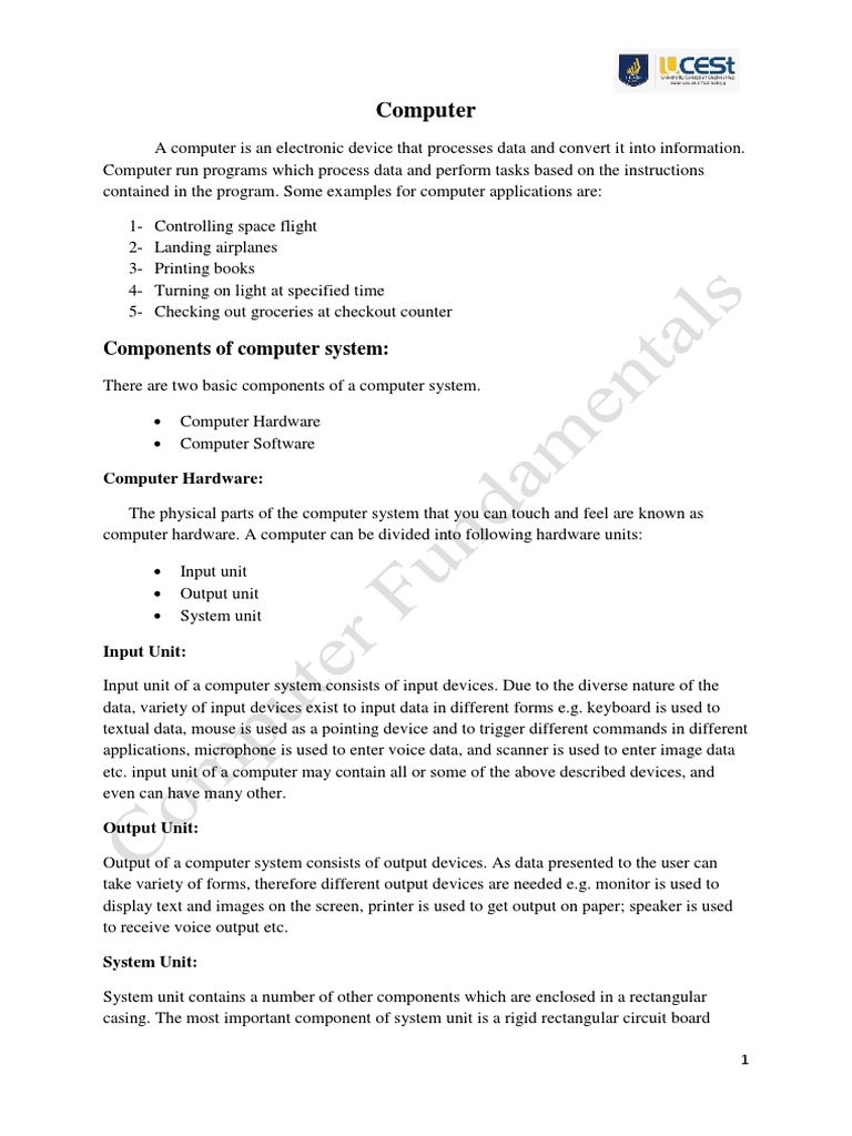Computer: Components of Computer System | PDF | Central Processing Unit | Random Access Memory