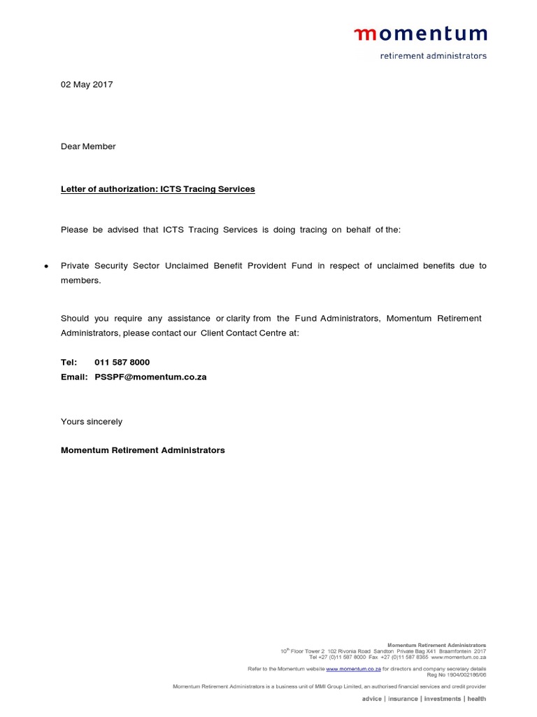 Letter of Authorization: ICTS Tracing Services | PDF