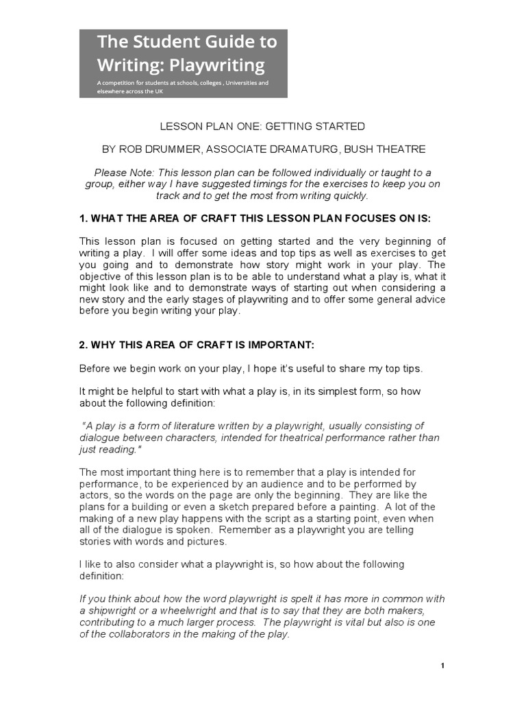 The Student Guide To Writing Lesson Plan One by Rob Drummer | PDF ...