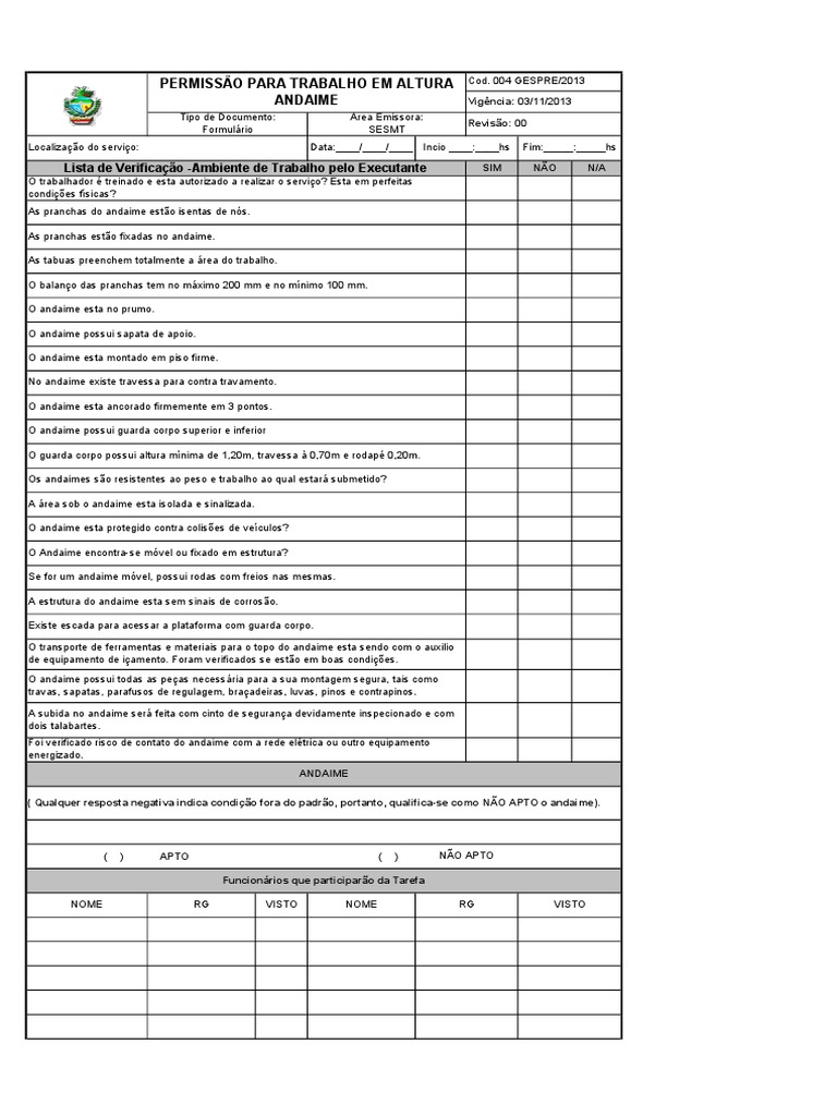Checklist de Segurança para Andaimes | PDF | Andaime