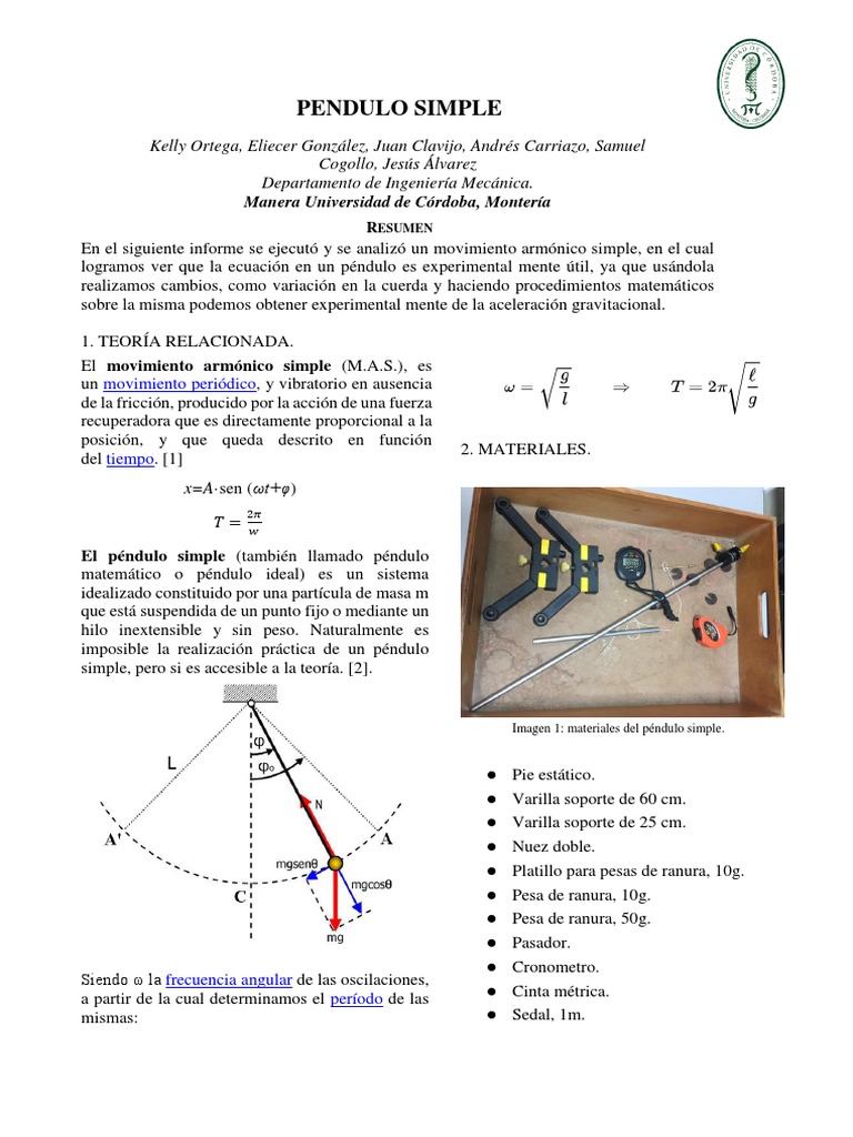 Informe 2 Pendulo Simple | PDF | Péndulo | Tiempo espacial