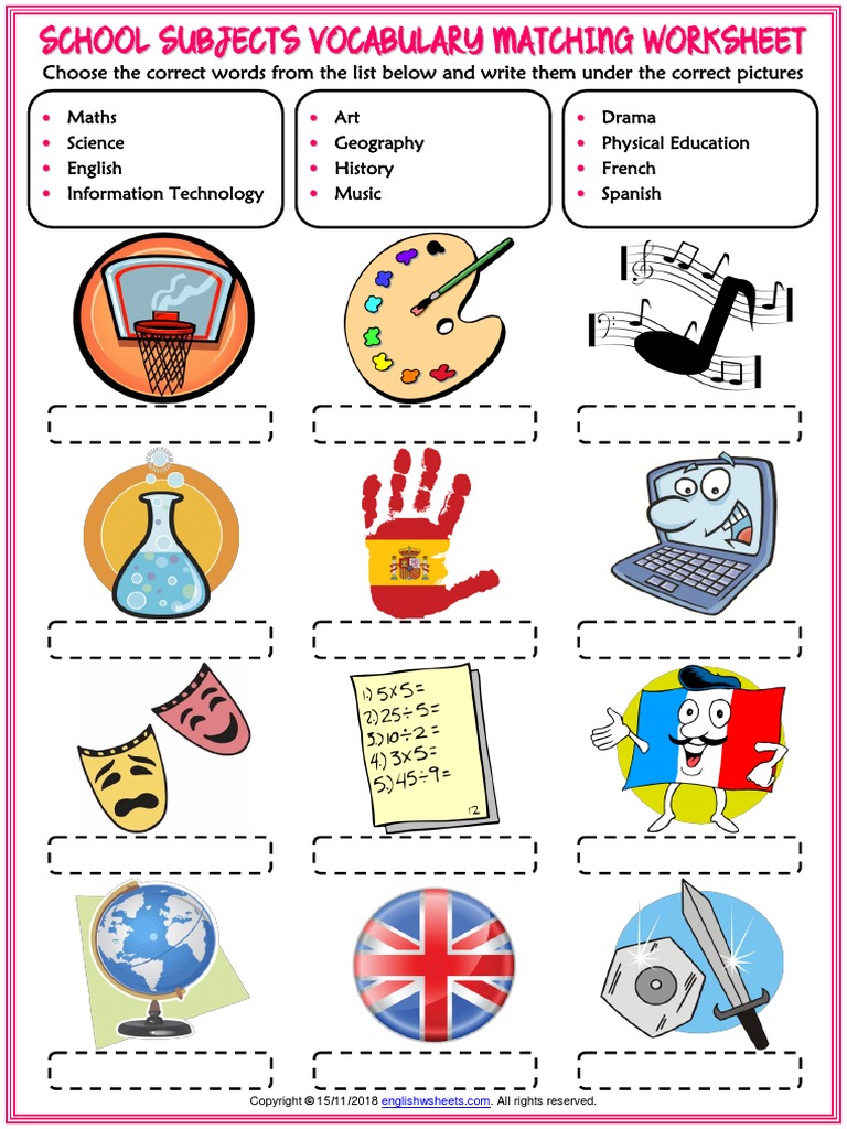 School Subjects Vocabulary - Matching | PDF