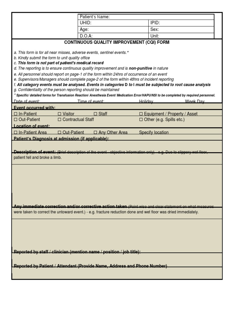 CQI Form 20150401 | PDF | Patient | Medicine