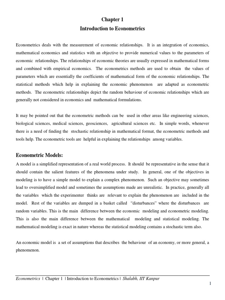 Econometrics - Chapter 1 - Introduction To Econometrics - Shalabh, IIT ...