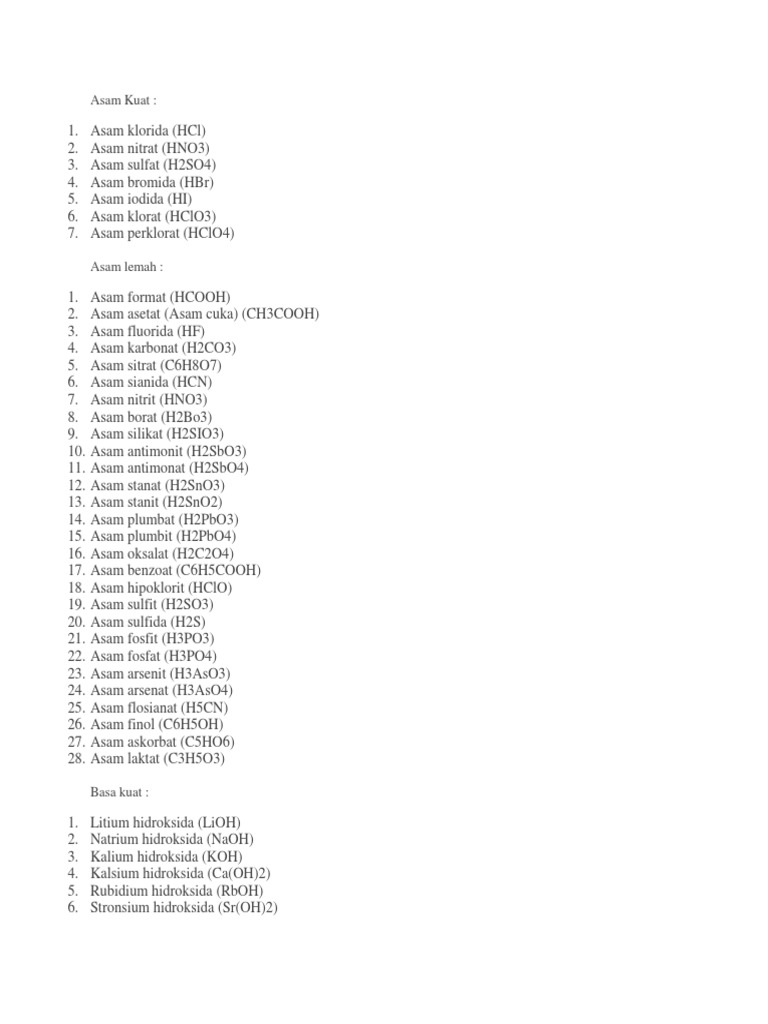 Asam Dan Basa Kuat Dan Lemah | PDF | Sets Of Chemical Elements | Atoms