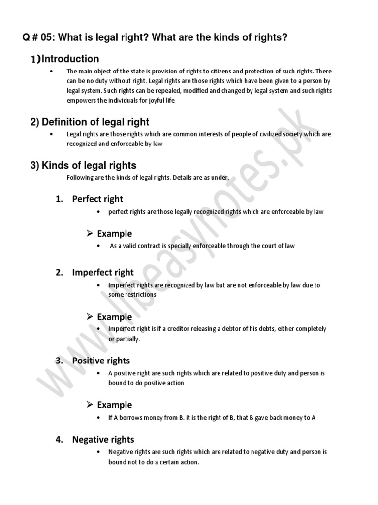 1) Introduction: Q # 05: What Is Legal Right? What Are The Kinds of ...