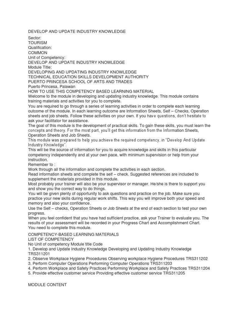 Develop and Update Industry Knowledge | PDF | Competence (Human ...