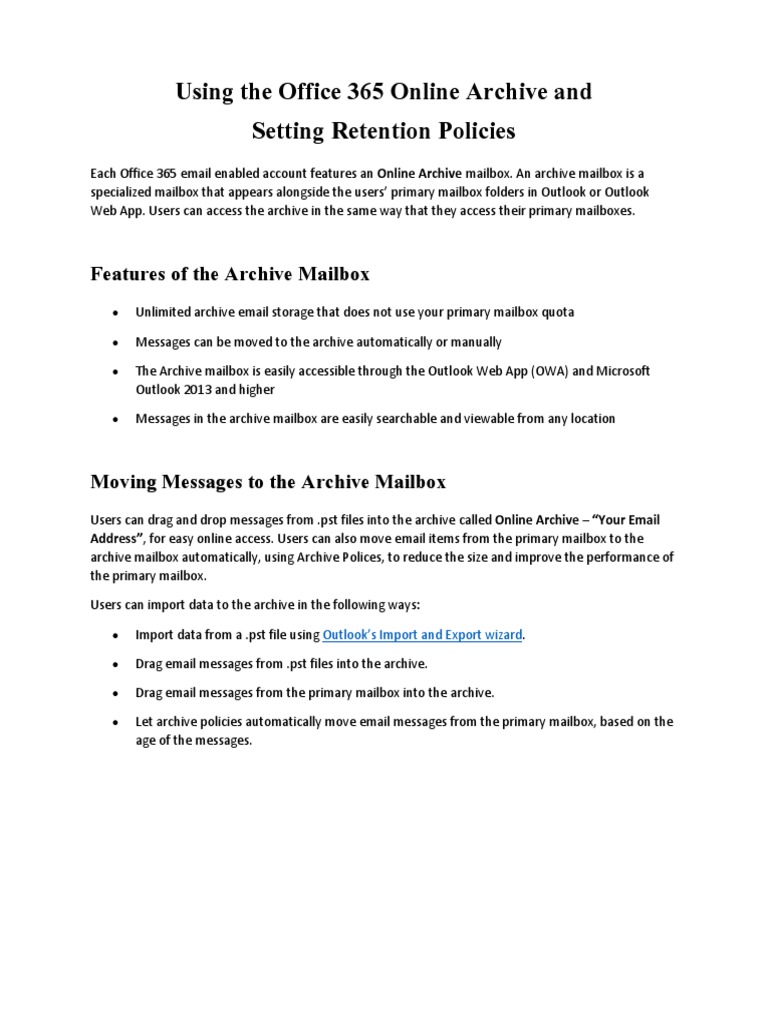 O365 Online Archive Setting Retention Policies | PDF | Microsoft ...