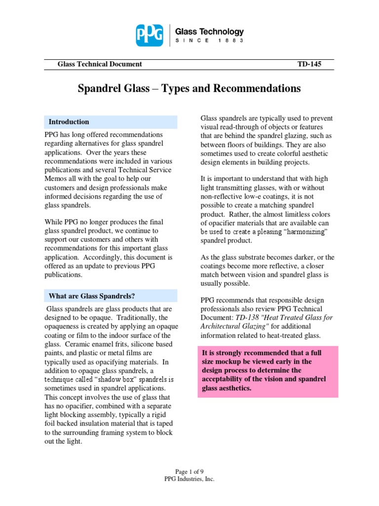 Spandrel Glass Types and Guidelines | PDF | Building Insulation | Glasses
