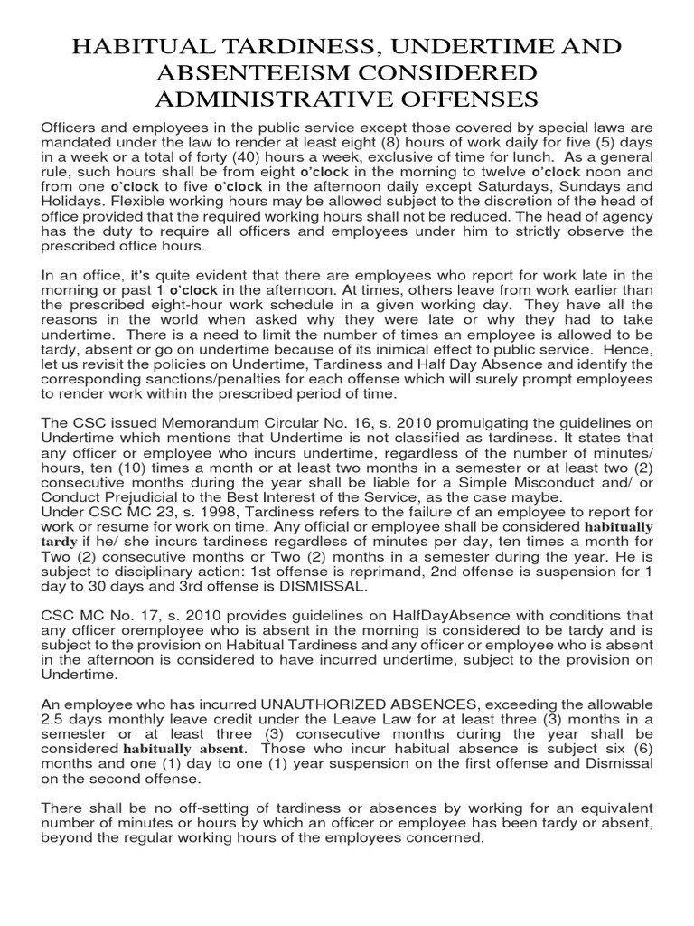 Habitual Tardiness | PDF | Working Time | Common Law