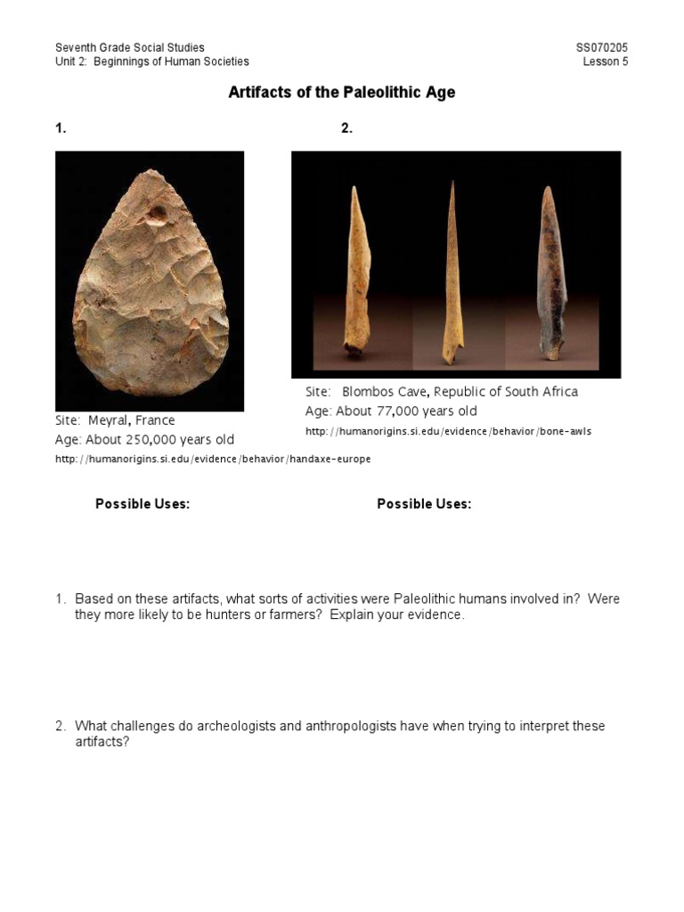 Lesson 5 - Arifacts of The Paleolithic Age | PDF