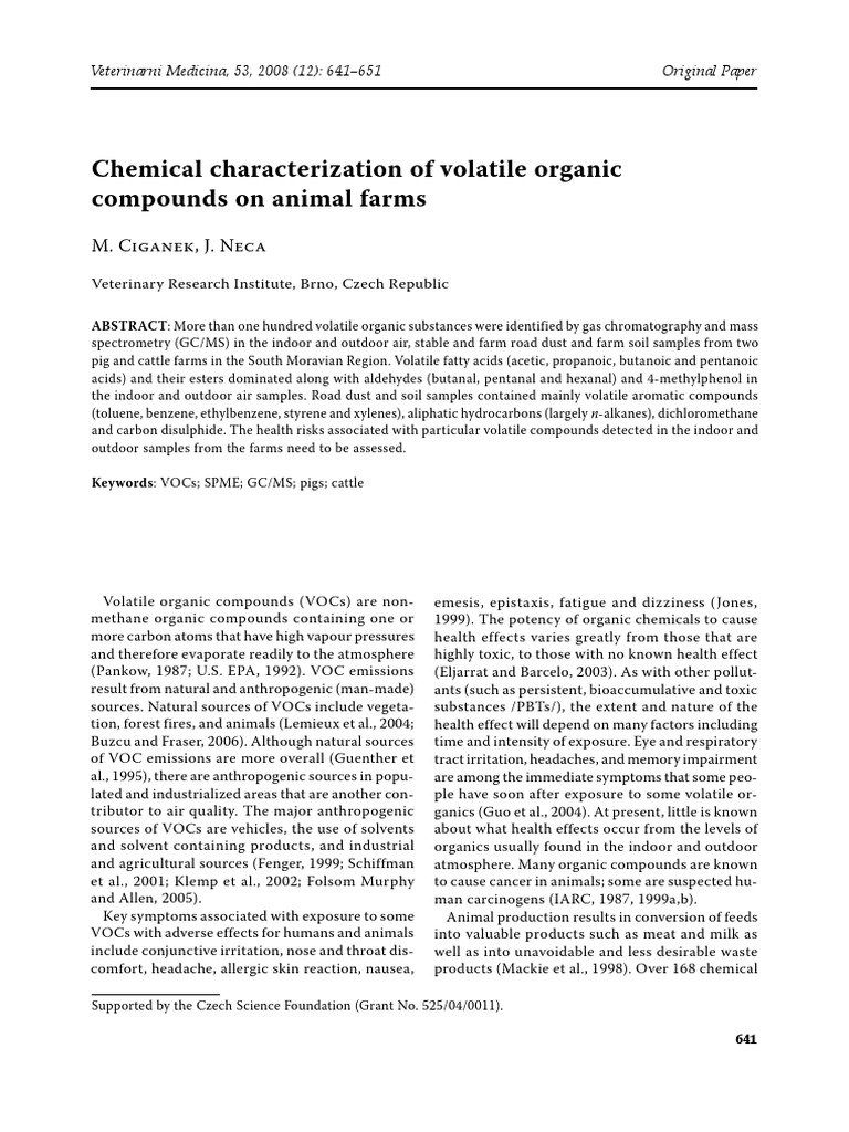 VOCs in Pig and Cattle Farms Analysis | PDF | Volatile Organic Compound ...