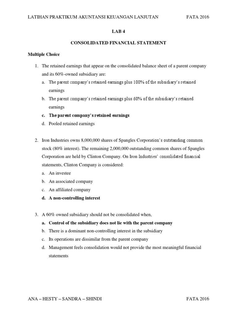 Latihan Lab 4 - Consolidated Financial Statement | PDF | Book Value ...