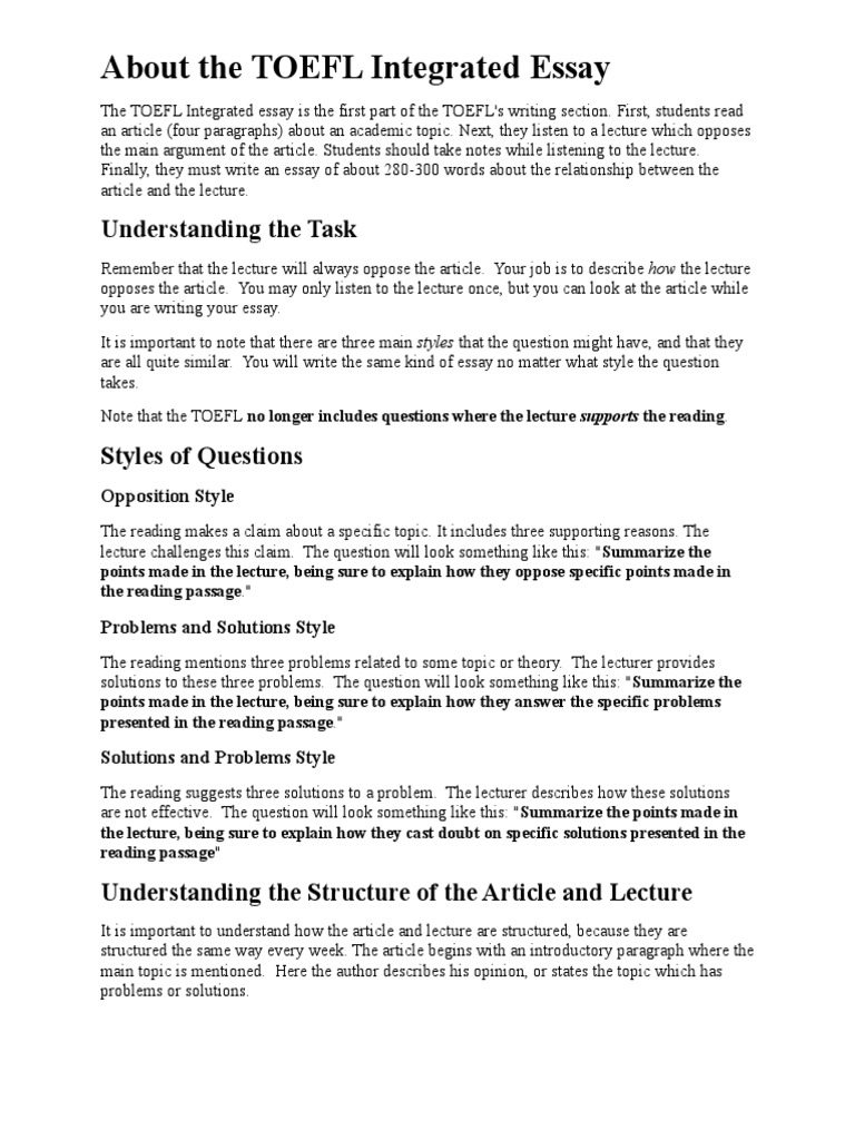 Integrated TOEFL Writing | PDF | Lecture | Essays