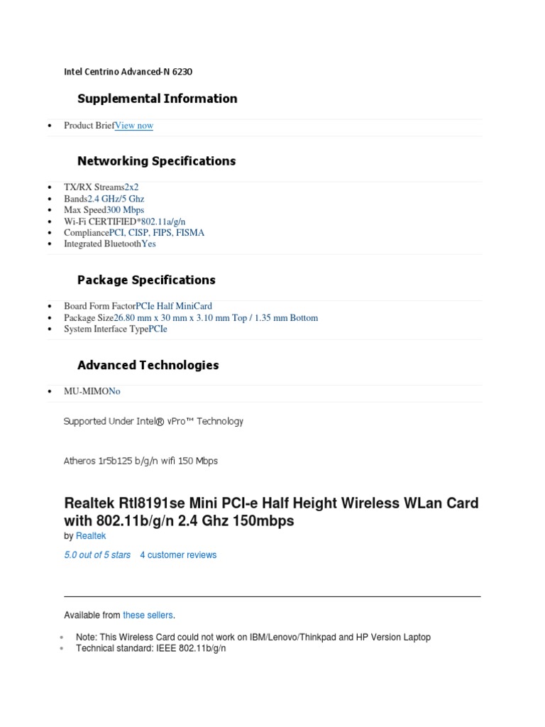 Wifi Card Information Sheet | PDF
