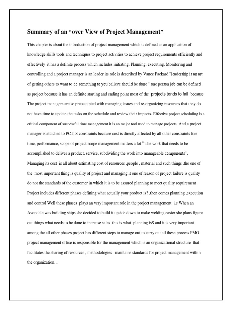Summary of An "Over View of Project Management" | PDF