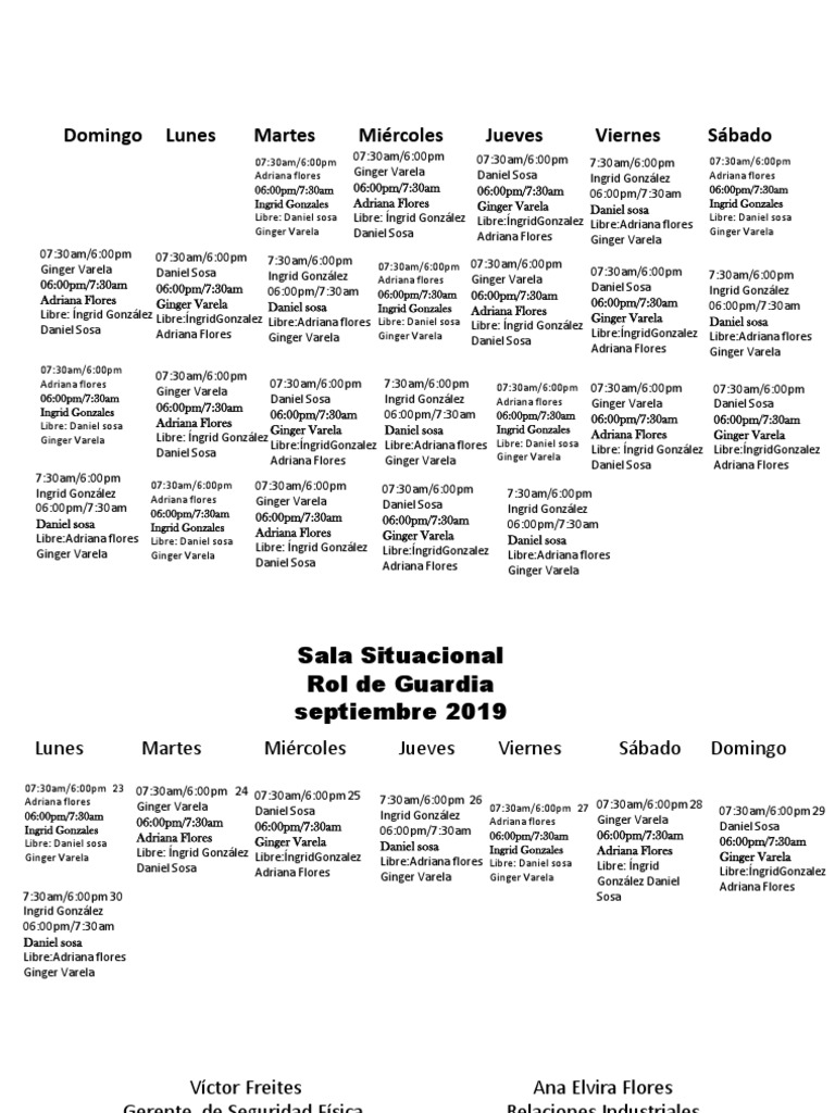 Weekly Schedule of Security Guards for September 2019 | PDF