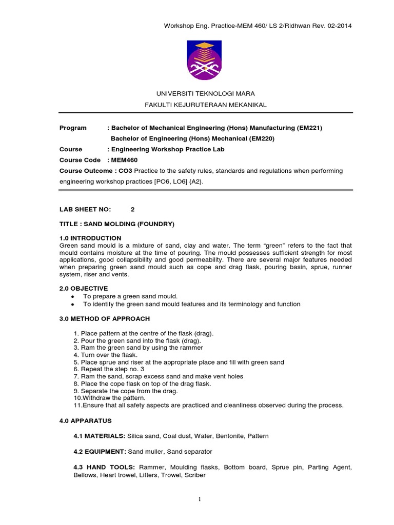 Foundry Lab Sheet | PDF | Metals | Business Process