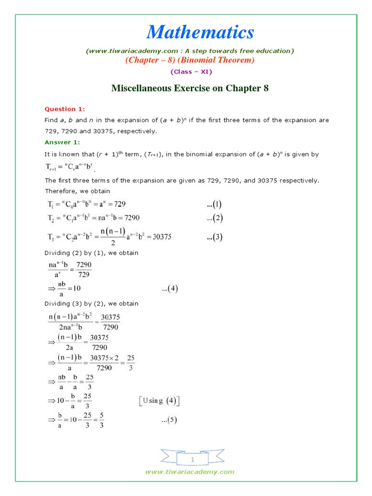 11 Maths NcertSolutions Chapter 8 Miscellaneous | PDF | Factorization | Number Theory