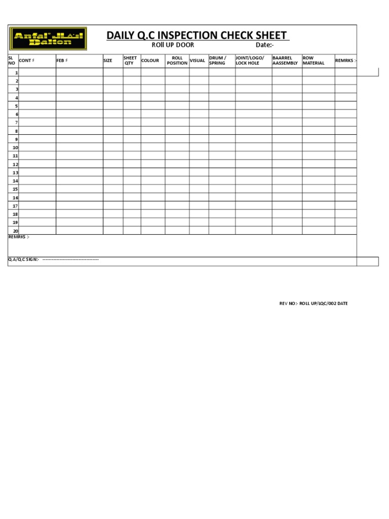 Daily QC Inspection for Roll-Up Doors | PDF | Technology & Engineering