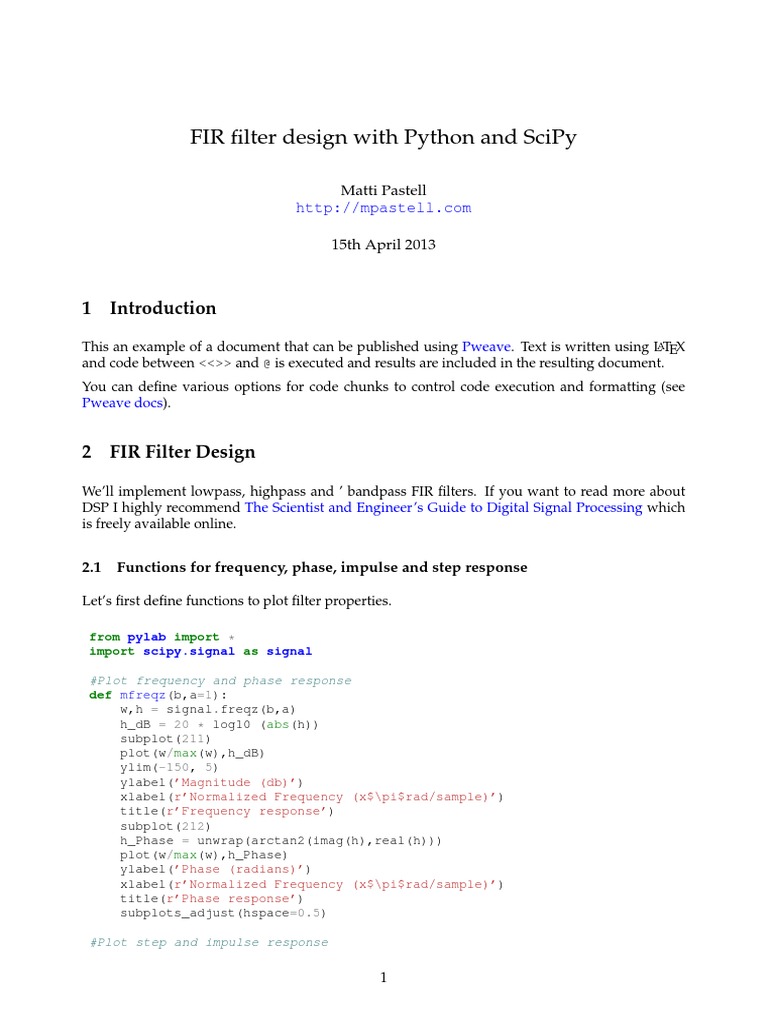 FIR Design Minted | Download Free PDF | Low Pass Filter | Digital ...