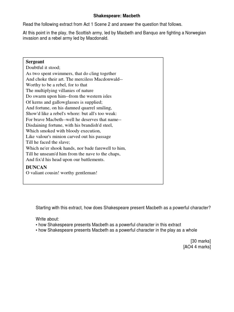 Macbeth Exam Questions | PDF | Macbeth | William Shakespeare