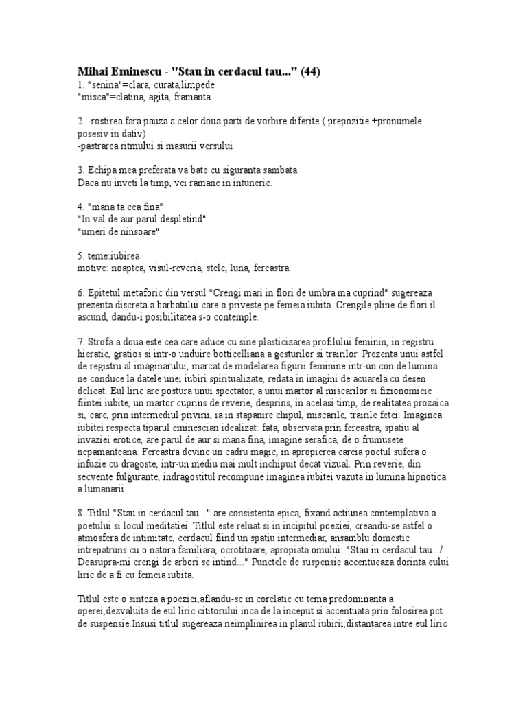 Mihai Eminescu - "Stau in Cerdacul Tau... " | PDF