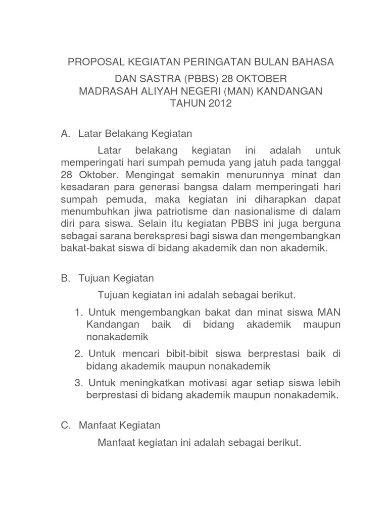 Bahasa Indonesia Proposal Kegiatan Peringatan Bulan Bahasa | PDF