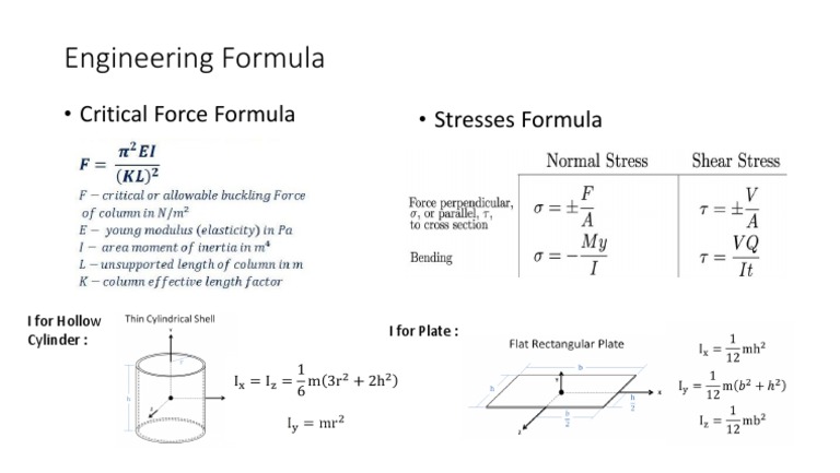 Engineering Formula: - Critical Force Formula - Stresses Formula | PDF