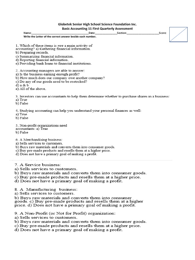 1st QTR Examination Basic Accounting | PDF