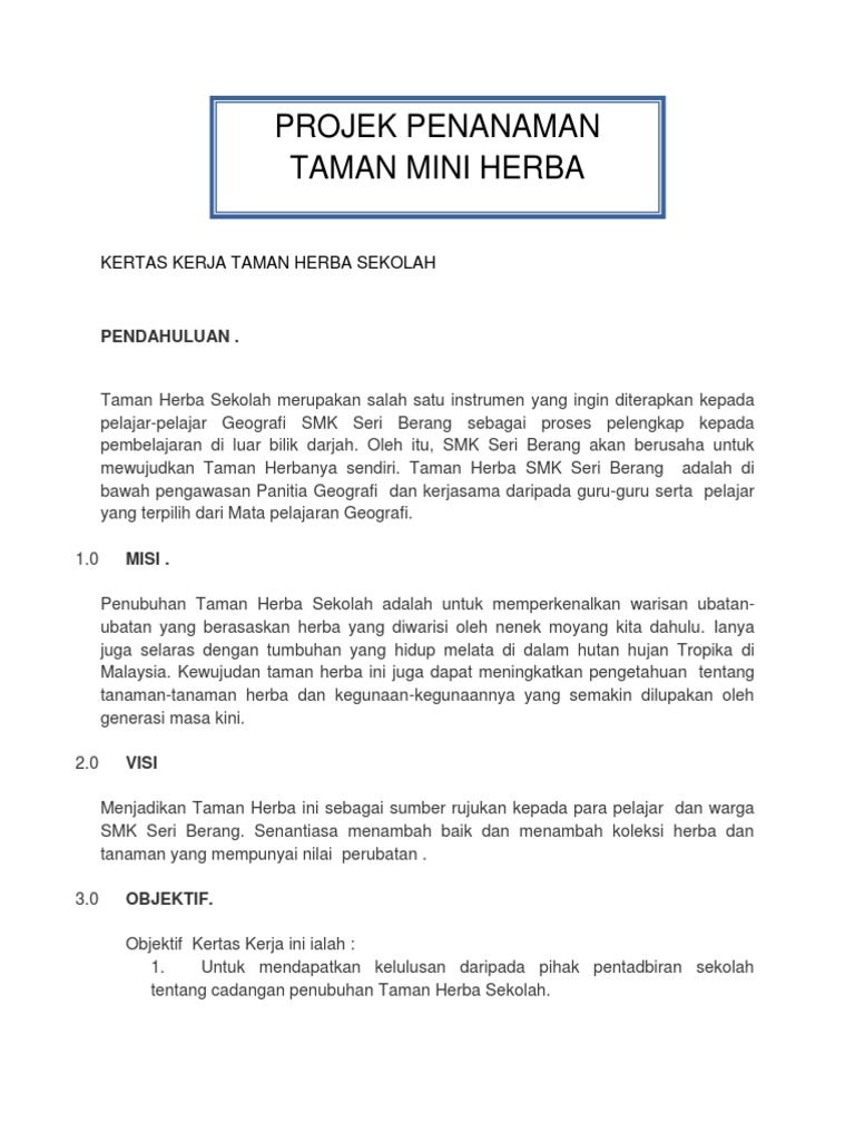 Kertas Kerja Taman Herba Sekolah | PDF