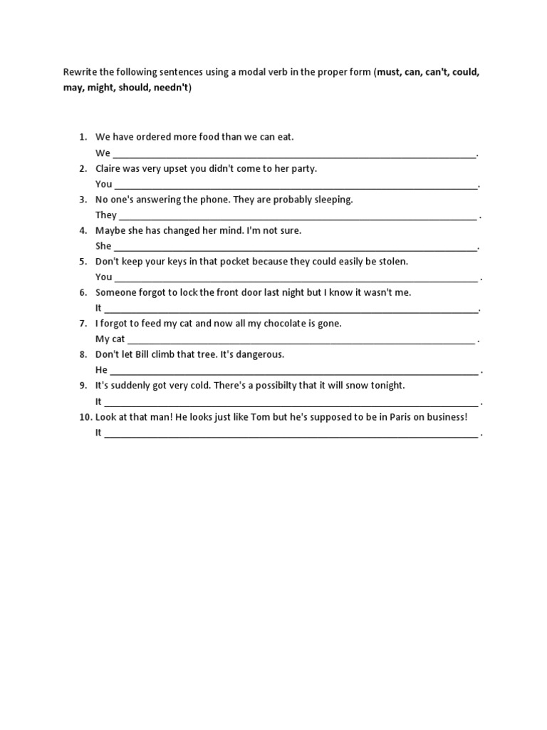 Modal Verbs - Rewrite The Sentences | PDF