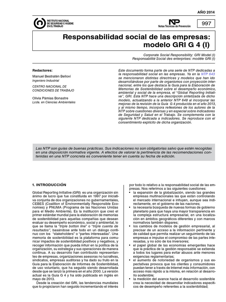 Modelo GRI | PDF | Sustentabilidad | Memoria