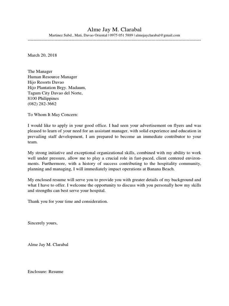 Application Letter Beach Resort Sample | PDF