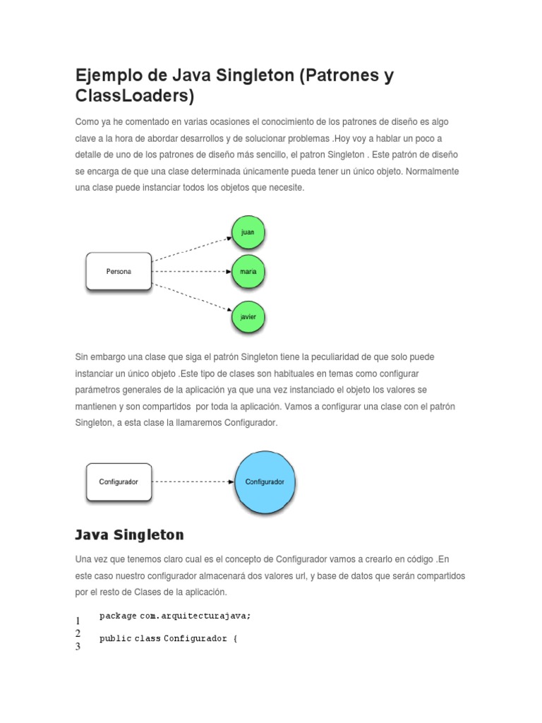 Ejemplo de Java Singleton | PDF | Objeto (informática) | Java (lenguaje ...