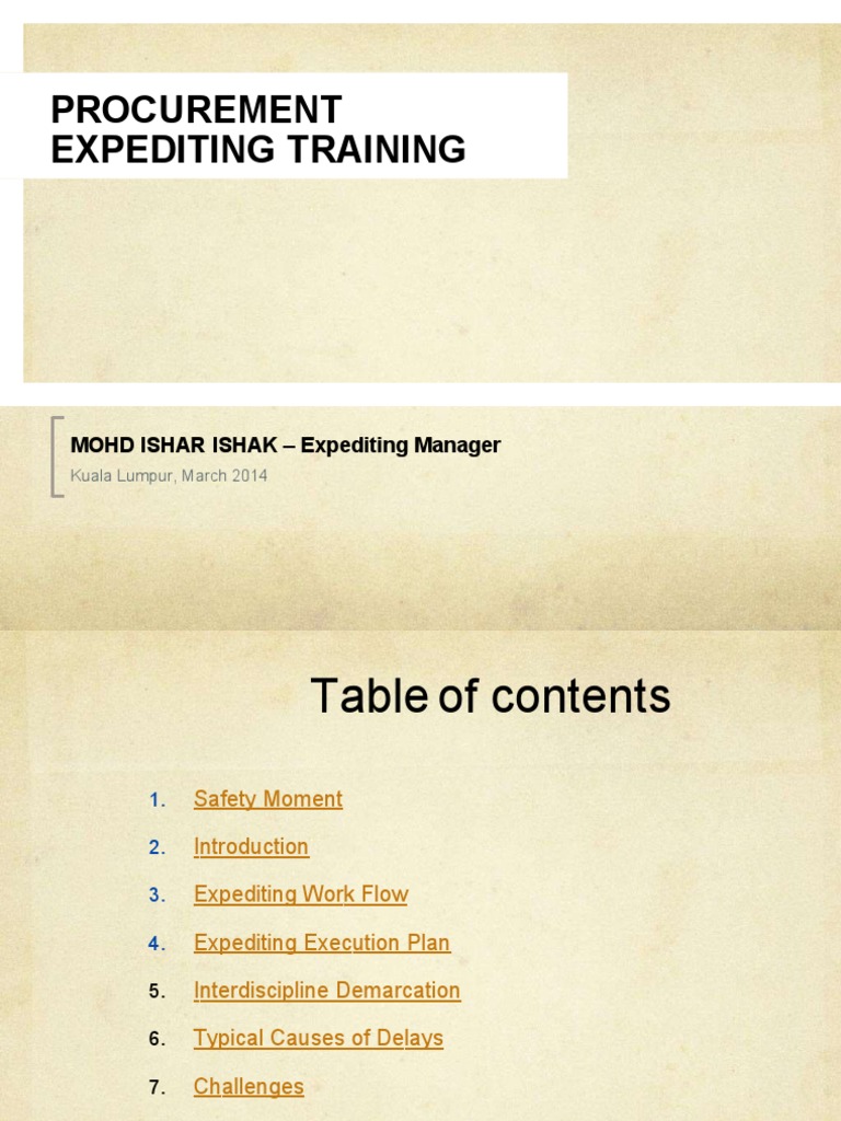 Procurement Expediting Training Guide | PDF | Cargo | Logistics