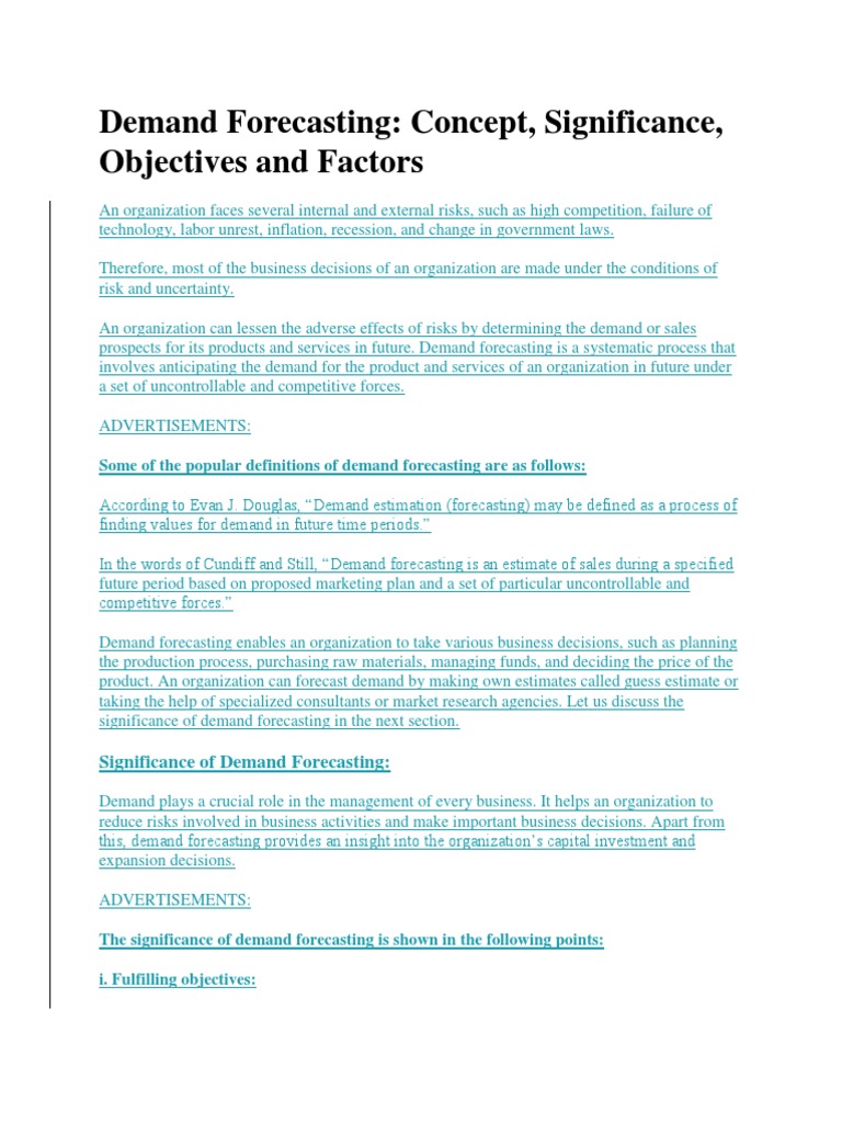 Demand Forecasting: Concept, Significance, Objectives and Factors | PDF ...
