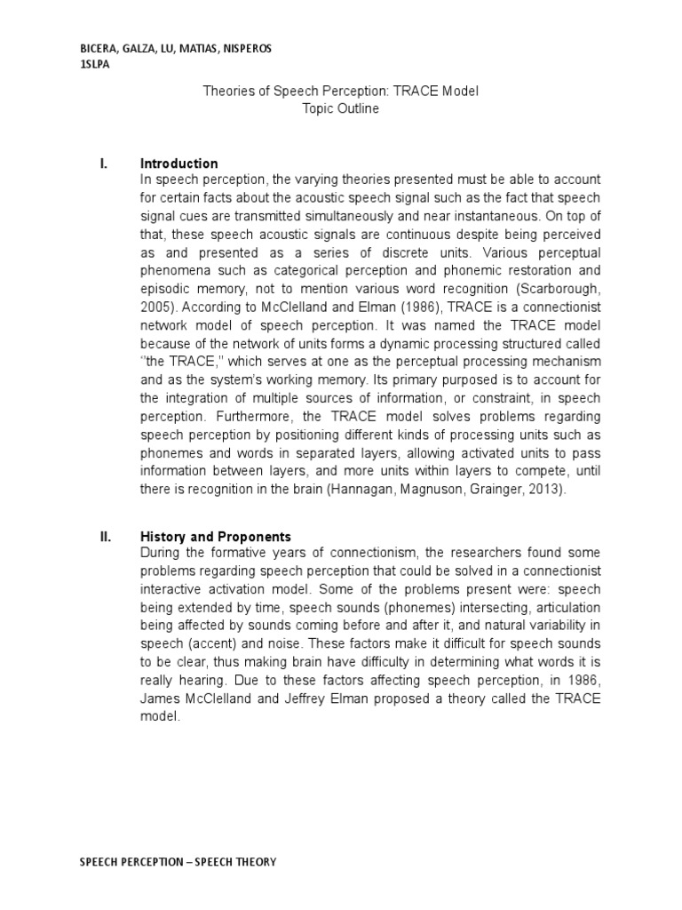 Speech Perception TRACE 1 | PDF | Speech | Perception