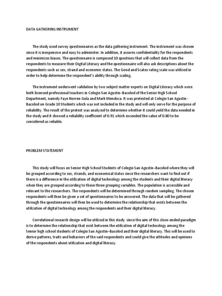 Data Gathering Instrument Problem Statement | PDF | Questionnaire ...