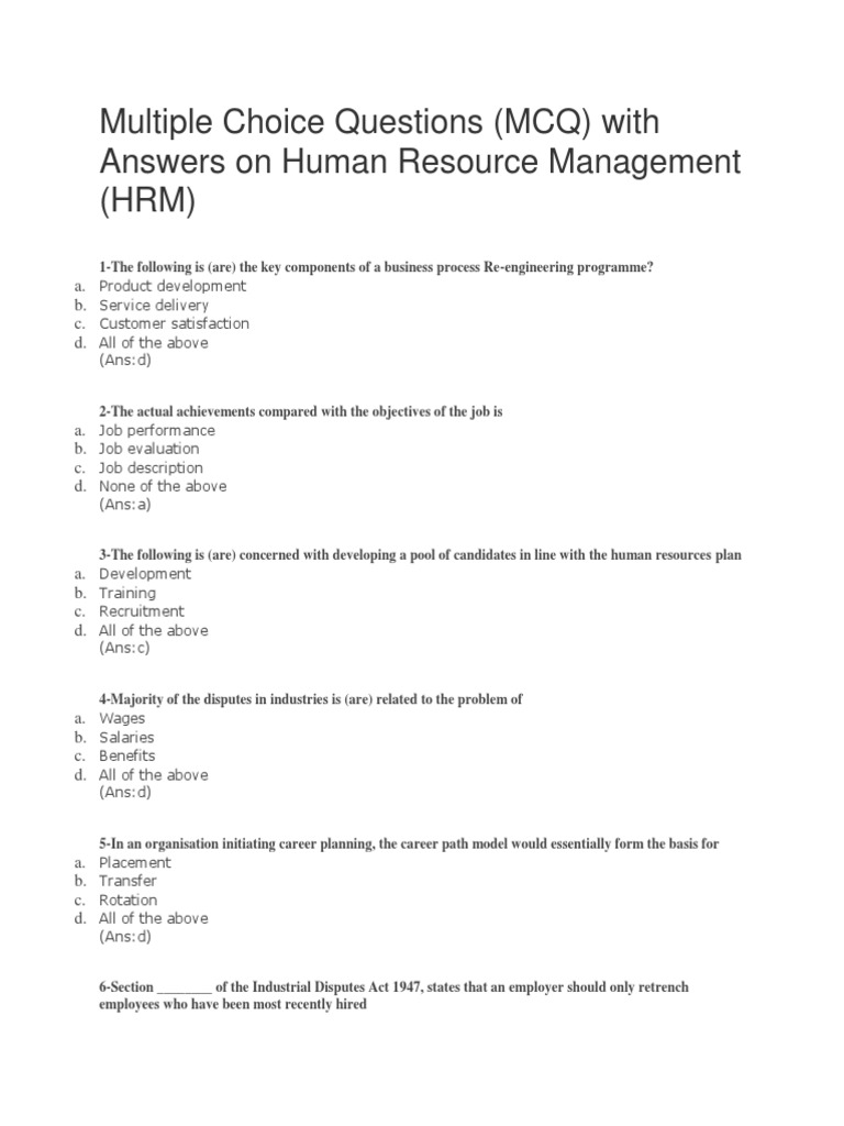 HRM MCQs | PDF | Employment | Human Resource Management