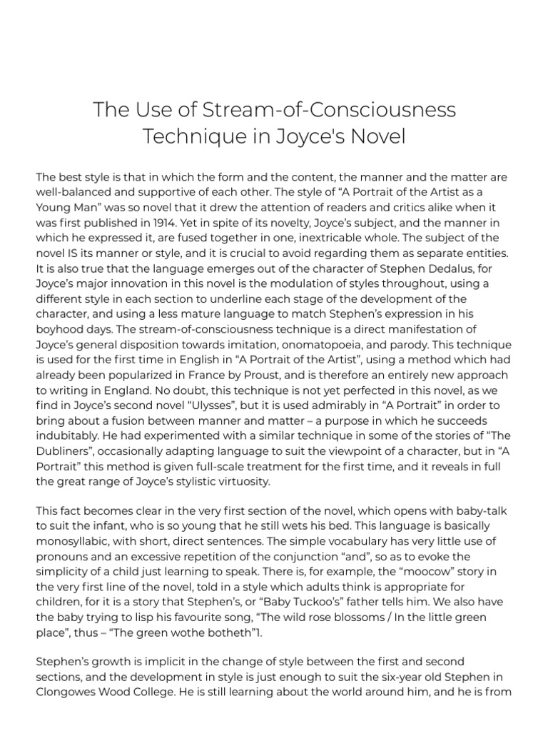 The Use of Stream-Of-Consciousness Technique in Joyce's Novel | PDF ...