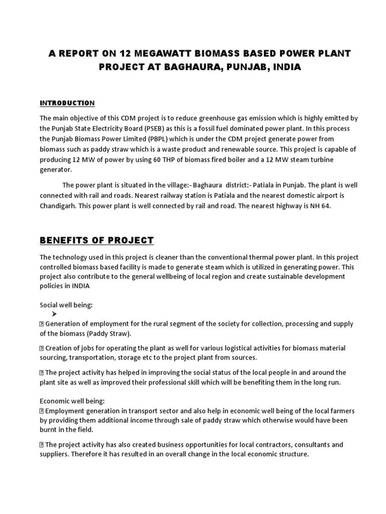 A Report On 12 Megawatt Biomass Based Power Plant Project at Baghaura ...