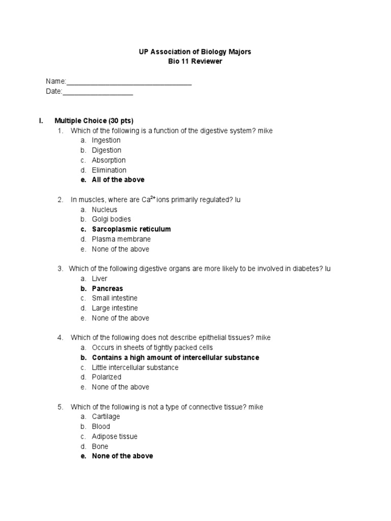 Reviewing Key Concepts in Biology: The Digestive System, Muscle Tissue ...