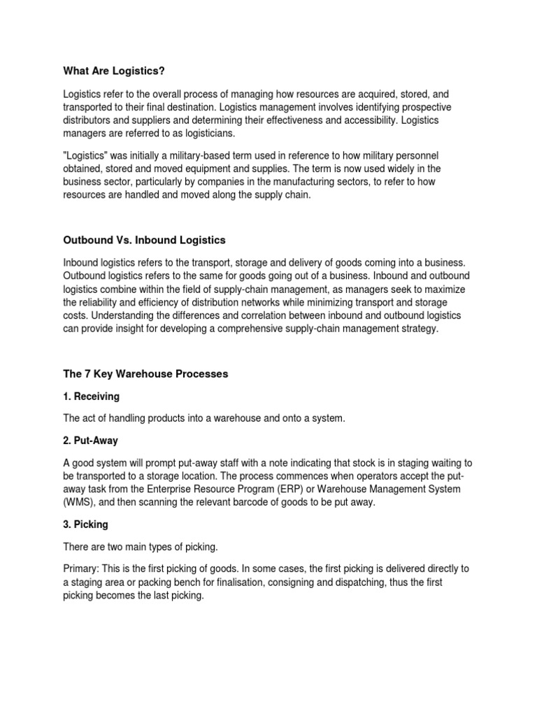 What Are Logistics | PDF | Logistics | Warehouse
